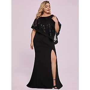 Ever-Pretty Maxi Plus Size Dress for Women Cape Dress for Black US18