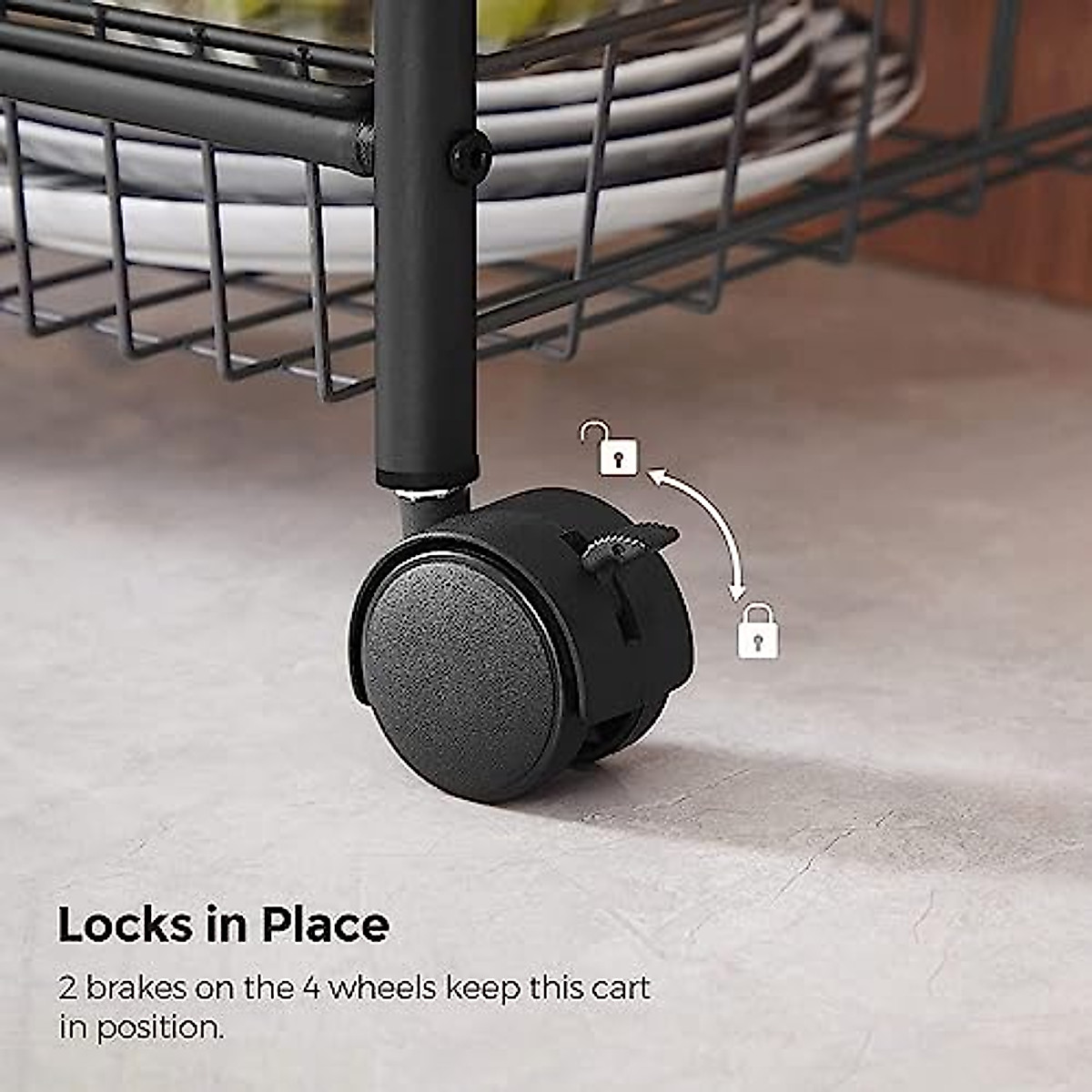 SONGMICS 3-Tier Metal Rolling Cart, Storage Cart with Removable Baskets, Utility Cart with Wheels and Handle, for Kitchen, Bathroom, Laundry Room, Black, UBSC03BK