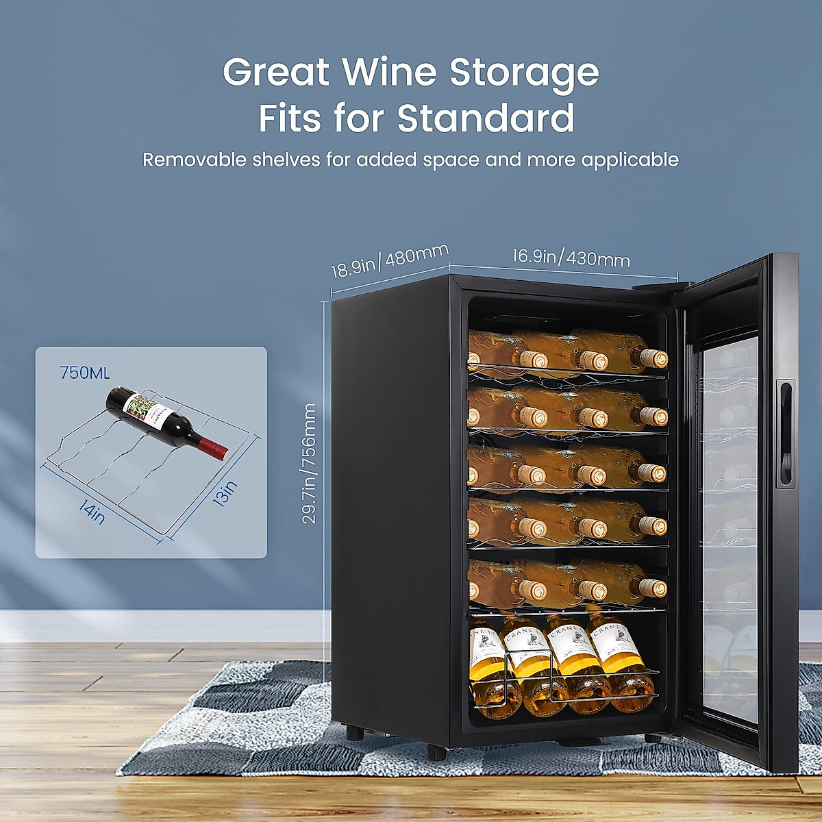 Aprafie Freestanding Compact Mini Wine Cellar, Compact Compressor Wine Cooler Refrigerator with 40°F-55°F Digital Temperature Control for Red, White and Champagne