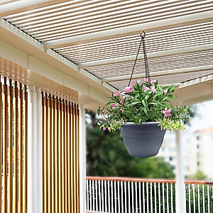 RooTrimmer Plant Pots Set of 5, 10 Inch Round Flower Pots, Thickened Plant Planters with Drainage Holes, Garden Pots for Indoor Outdoor (Dark Gray)