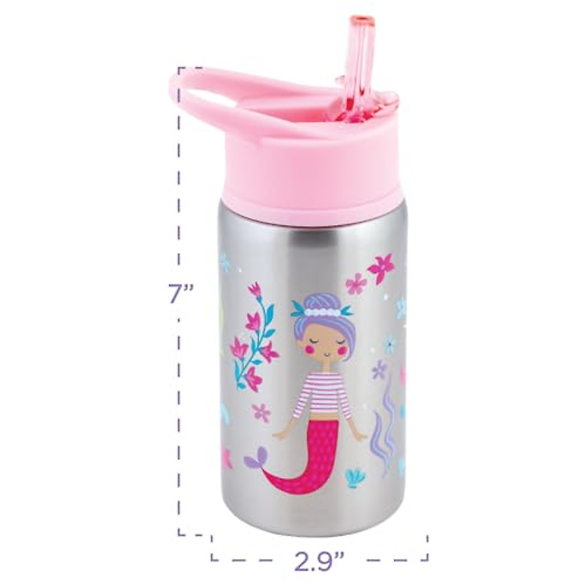 Stephen Joseph Stainless Steel Water Bottles, 18 OZ, Straw lid, Reusable tumbler, Insulated, Unicorn