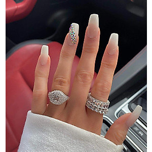 ATJMLADYJEWELRY Prong Set Pink White Cubic Zirconia Engagement Band Iced Out Bling CZ Eternity Band Ring For Women (silver white, 7)