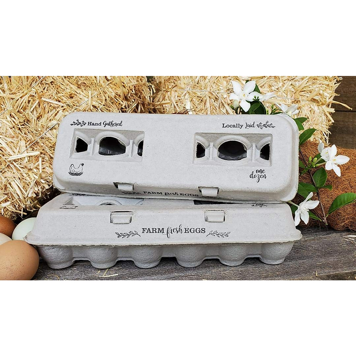 250 Egg Cartons – Vintage Design with Blank Center for Your Custom Stamp at a Cheap Bulk Price, 100% Recycled Biodegradable Cardboard Cartons, Sturdy & Reusable, Holds Small to XL Chicken Eggs