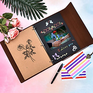 ZEEYUAN Leather Scrap Book DIY Photo Memory Book Scrapbook Photo Album 60 Pages (Rose Blue)