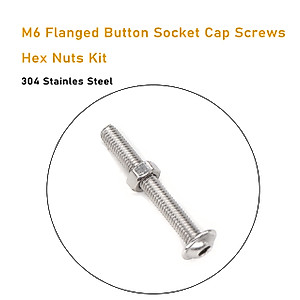 80pcs M6 x 30mm/ 35mm/ 40mm/ 45mm/ 50mm Flanged Button Head Hex Socket Cap Screws Nuts Assortment Kit, 80pcs, Allen Socket Drive, A2-70/18-8/304 Stainless Steel, Full Thread, Plain Finish