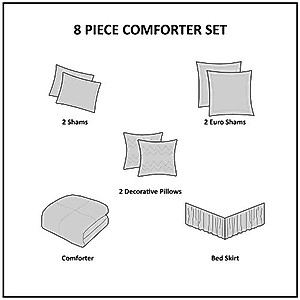 Comfort Spaces Cozy Comforter Set-Modern Classic Design All Season Down Alternative Bedding, Matching Shams, Bedskirt, Decorative Pillows, King, Kashmir Paisley Blue 8 Piece