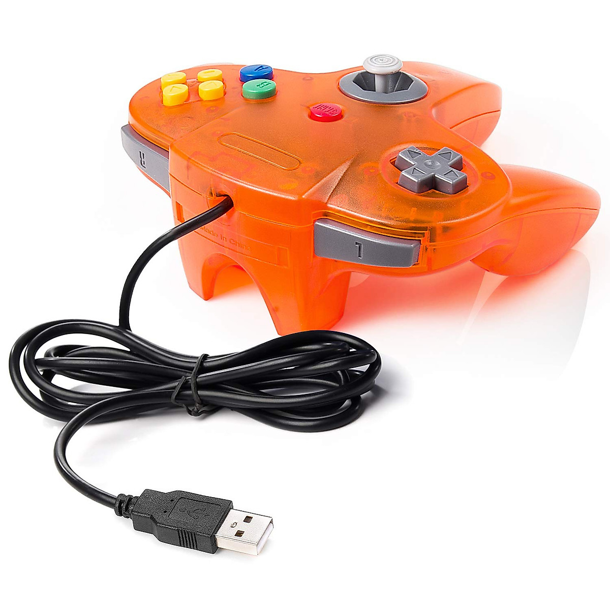 LUXMO PREMIUM Classic N64 USB Controller, USB N64 Gamepad Joystick PC Controllers for Windows PC Retro Pie (Clear Orange)