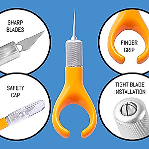 WA Portman Finger Tip Knife Set - Ergonomic Finger Blade Craft Knife Kit with 100#11 Replacement Blades - Precision Finger Knife with Craft Blades - Fingertip Blade & 100 Blades - Precision Knife Set