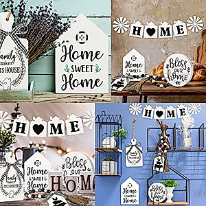 10 Pcs Farmhouse Tiered Tray Decor Farmhouse Home Decor Mini Signs Rustic Home Wood Sign Cutting Broad House Shaped Table Decor Buffalo Plaid Farm Fresh Sign (Home Style)
