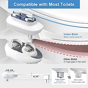 Veken Bidet Attachment for Toilet, Non-Electric Self-Cleaning Dual Nozzle (Feminine/Bidet Wash) Toilet Bidet, Fresh Cold Water Sprayer Bidets for Existing Toilets with Adjustable Pressure Control