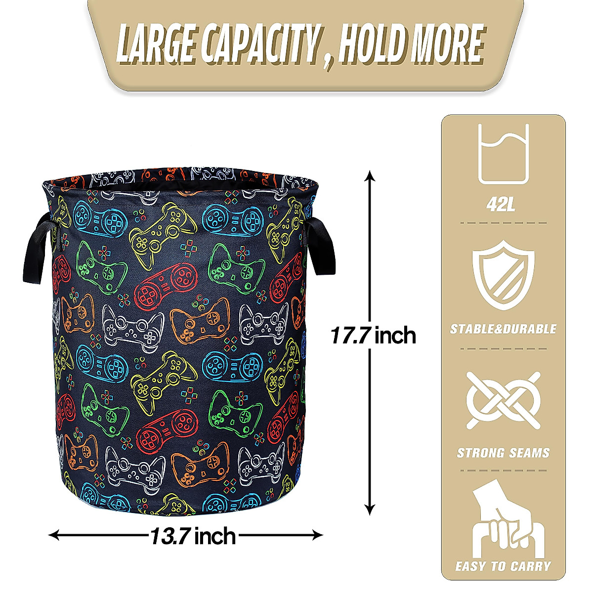 Color Game Machine Laundry Basket Funny Foldable Waterproof Oxford Cloth Tote Bag Laundry Hamper Clothes Storage Bucket Toy Organizer For Bathroom/Laundry Storage/Bedroom Storage Basket 17.7x13.7