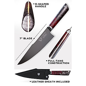 Dalstrong Santoku Knife - 7 inch - Spartan Ghost Series - Premium American Forged S35VN Powdered Steel Kitchen Knife - Razor Sharp Kitchen Knife - Maple & Red Resin Handle - Vegetable Knife - Sheath