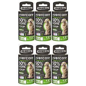 Evercare Extra Sticky Pet Lint Roller Refill 60 Sheets, 6-Pack