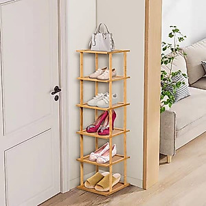NATTHSWE Bamboo Vertical Shoe Rack - 6 Tier Narrow Free Standing Shoe Rack Organizer for Entryway, Skinny Standing Shoe Rack Shelf for Bedroom Closet Small Spaces