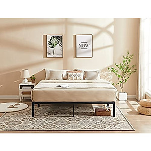 HiBed Queen Bed Frame, 14” Height Noise Free Metal Platform, Lightweight Heavy Duty Steel Support Up to 4500 lbs, Box Spring Free Design, Steel Slat Supports, Easy Assembly Tool-Free,Black