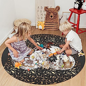 Thanksgiving Autumn Round Area Rug 3ft,Washable Outdoor Indoor Carpet Runner Rug for Bedroom,Kitchen,Living Room,Office,Area+Rug Small Bath Door Desk Mat Fall Pumpkins European Luxury Flower Leaves