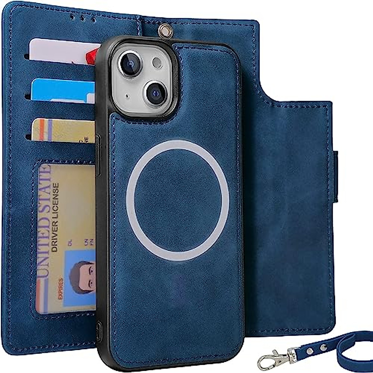 CAVOKAS Case Wallet for iPhone 14 Wallet Case, 6.1 Inch Magnetic Detachable Leather Flip Case with Card Holders, Compatible with MagSafe Wireless Charging, Kickstand Phone Cover RFID Blocking, Blue