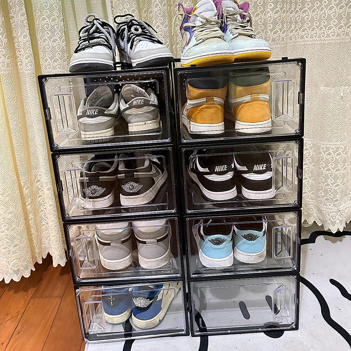 AOHMPT 18 Pack Clear Shoe Organizer Stackable Shoe Box Foldable Storage Bins Shoe Container Box Large Size Shoe Bins (X-Large)