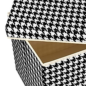 TYEERS Large Collapsible Storage Bins with Lids, Patterns, Washable, Fabric Decorative Storage Boxes for Home Office Storage, 17.3x11.8x11.4 inches, 3 Pack, Black