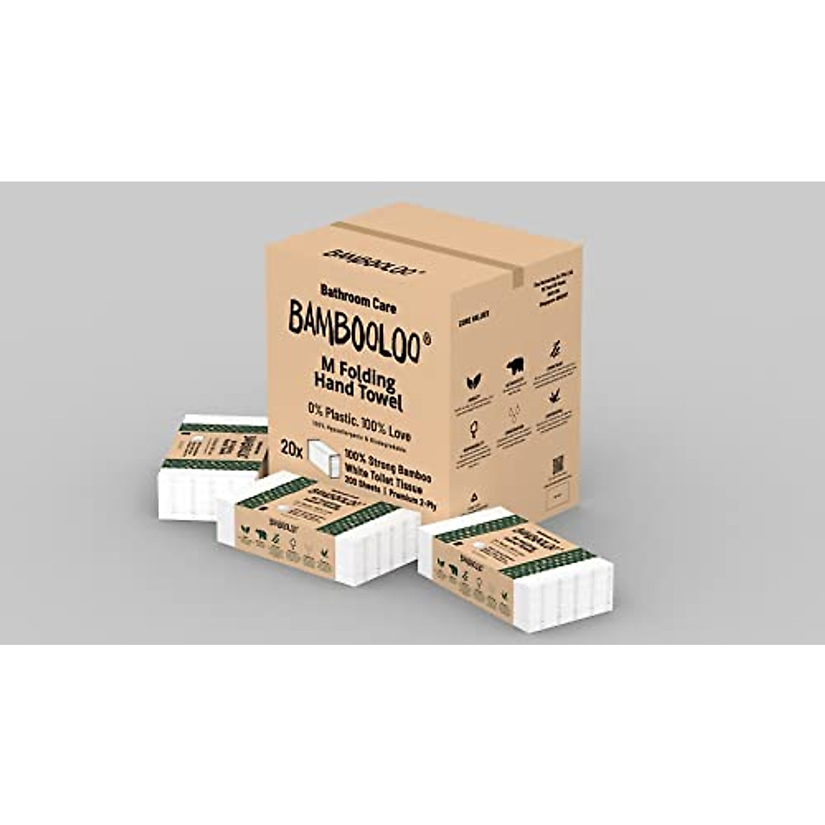 Bambooloo 100% Bamboo Paper Towels, Dispenser Ready N-Folding Disposable Hand Towels for Bathroom, Planet-Friendly Plastic-Free Commercial Paper Towels Bulk, 4000 Napkins, 20 Wraps, 200 Sheets Each