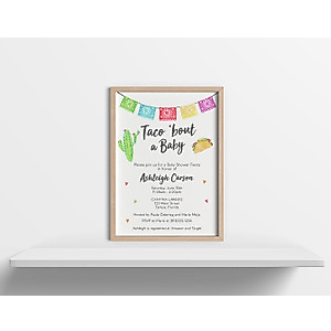 Taco Baby Shower Invitations Fiesta Sprinkle Gender Neutral Unisex Invite Taco Bout 'Bout a Baby Cactus Customizable Printed Personalized Cards (12 Count)