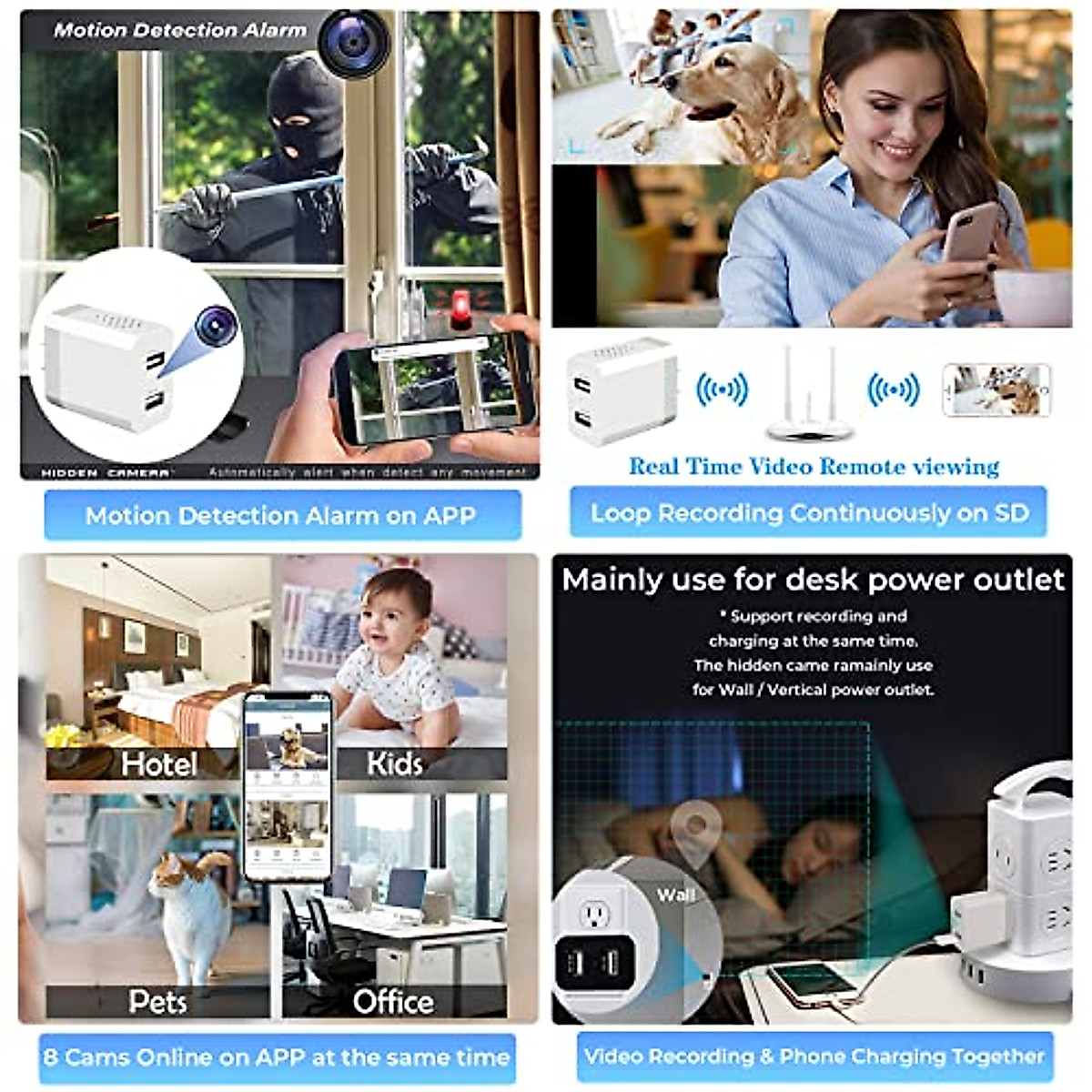 LUOHE Spy Camera Hidden Camera, 1080P Wireless Hidden WiFi Camera with Remote View, USB Charger Camera, Hidden Spy Camera with Motion Detection Nanny Cam for Home Office Hotel, Easy to Use