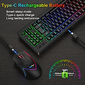 BlueFinger Wireless Gaming Keyboard and Mouse Combo, Long Lasting Rechargeable Battery 87 Keys RGB Rainbow Backlit Gaming Keyboard & Ergonomic Light Up Gaming Mice for Mac Laptop Computer PC Gamer