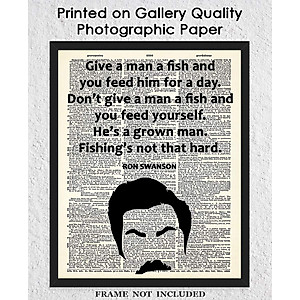 Positive Affirmations Wall Decor for Kids: "Give a Man a Fish" Ron Swanson 8x10 Inspirational, Motivational Poster & Motivational Wall Art Office Decor for Men & Women