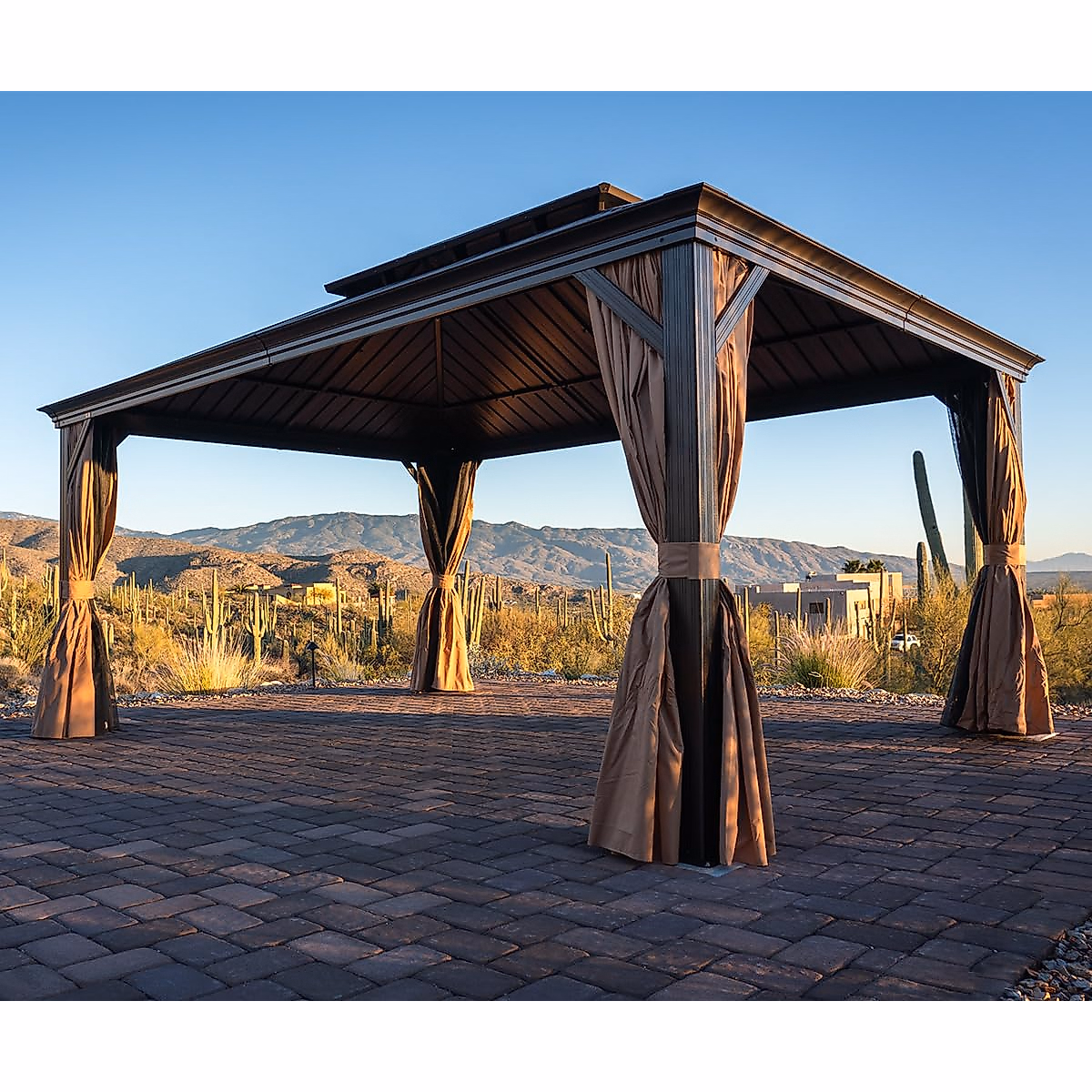 PURPLE LEAF 12' X 16' Outdoor Hardtop Galvanized Steel Double Roof Permanent Gazebo Canopy Aluminum Frame Patio Garden Gazebo with Curtains and Netting