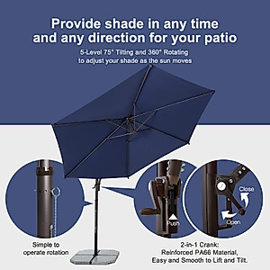Tempera 10ft Deluxe Cantilever Umbrella, Offset Umbrella with 360° Rotation, 3-year Nonfading Olefin Canopy, Crank Control & 5-level Tilting and Cross Base for Yard, Garden, Deck & Lawn