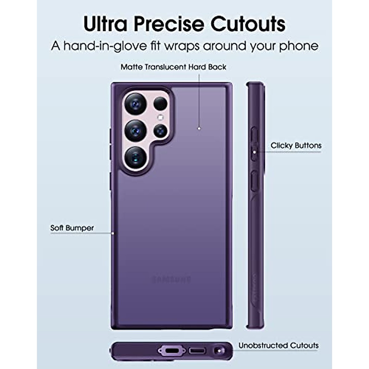 CASEKOO Genuine Official for Samsung Galaxy S23 Ultra case (10FT Military Drop Protection) (Zero-Smudge Tech) Translucent Hard Back & Soft Bumper, Protective Slim S23 Ultra Case 6.8'' 2023, Purple