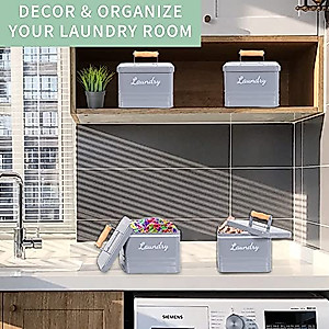 Candco Laundry Dryer Sheets Holder with Lid, Farmhouse Metal Laundry Room Organization, Fabric Softener Dispenser for Laundry Room Decor, Space Saving and Storage (Grey)