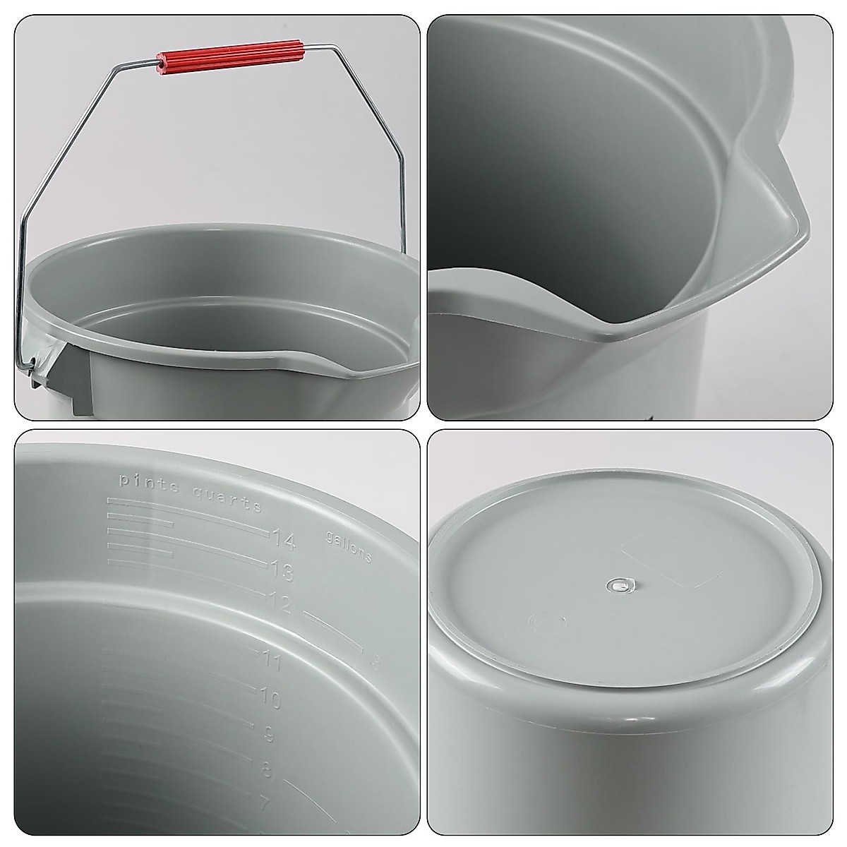 Teyyvn 4-Pack Commercial Round Bucket, 3.5 Gallon Industrial Round Utility Pail with Handle, Gray