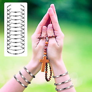 Funtery 12 Pcs Christian Bracelet Engraved Bible Verse Jewelry for Women Religious Baptism Gifts Inspirational Scripture Open Cuff Bangle Confirmation Gifts for Girls Friend Encouragement (Classic)