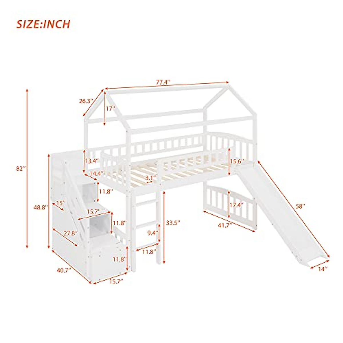 Harper & Bright Designs House Bed Loft Bed with Slide, Twin Loft Bed with Stairs and Storage, Wood Loft Bed Frame for Kids & Girls & Boys (White)