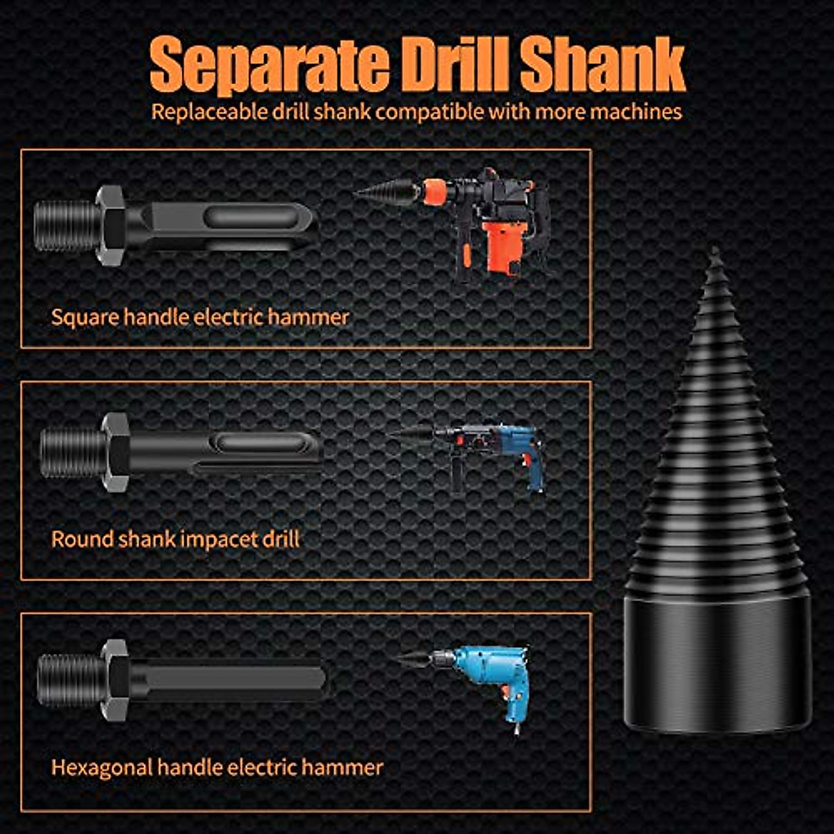 CDIYTOOL Splitting Wood Cone Drill Bit, Heavy Duty Drill Screw Cone Driver-Log Splitter Screw Cone Kindling Firewood Splitter for Household Electric Drill (32/42mm, Drill Bit Set)