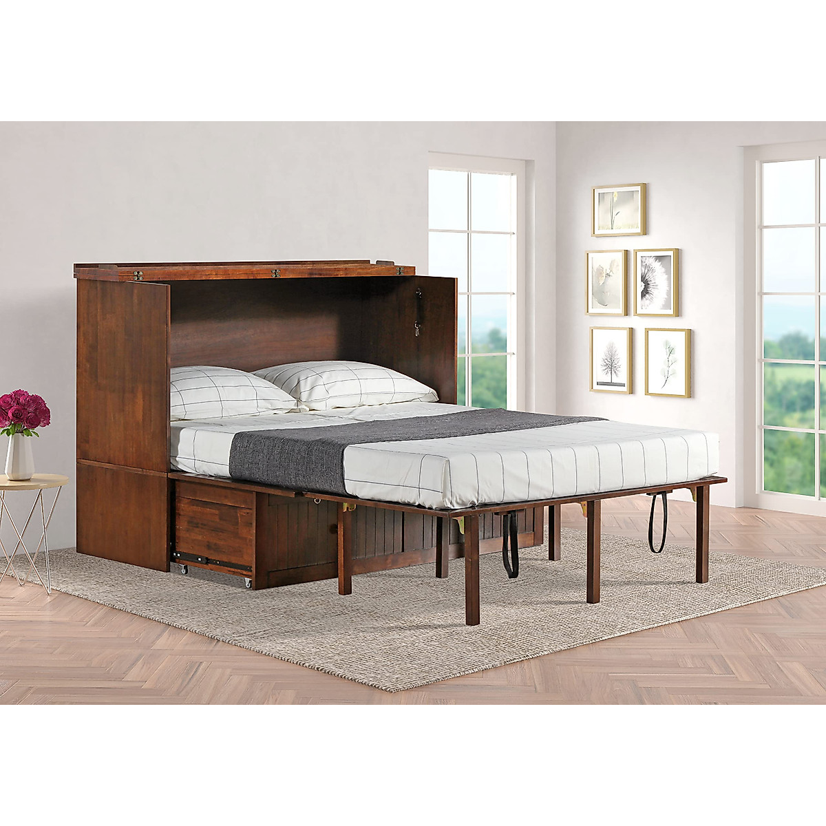 Murphybedz Tuscany Murphy Cabinet Chest Bed with Charging Station 6 Inch, Queen (Tobacco)