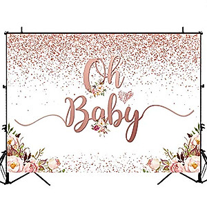 Avezano Backdrop Oh Baby Flowers Girls baby shower Background Vinyl Glitter rose gold Dots Floral baby shower Backdrops Decorations (7x5)