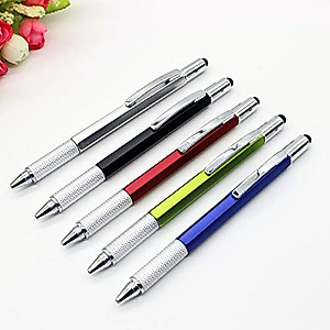 Ipienlee 6 in 1 Multitool Tech Tool Pen with Ruler, Levelgauge, Ballpoint Pen, Stylus and 2 Screw Driver, Christmas Gifts for Men or Dad (6 COLOR)
