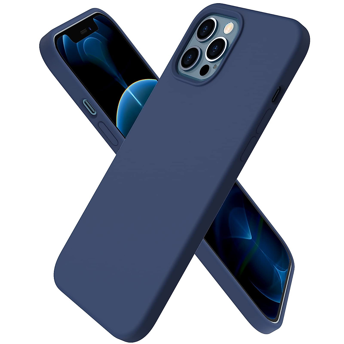 ORNARTO Compatible with iPhone 12 PRO MAX Case 6.7", Slim Liquid Silicone 3 Layers Full Covered Soft Gel Rubber Phone Case Protective Cover with Microfiber Lining 6.7 inch-Navy Blue