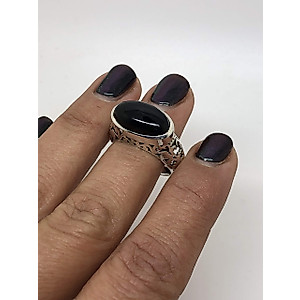 Black Onyx Vintage Gipsy Lace Ring 925 Sterling Silver Oval Stone Boho Chic US Size 7 8 9 (8)