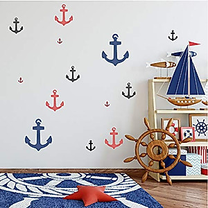 NAKLEO 5 pcs Reusable Plastic Stencils - Anchor Anker Seafaring - 13.4" to 3.5" - Pattern Children Kids Painting Template Room Decor - Craft DIY Wall Furniture