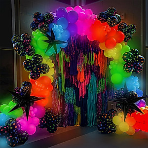 165Pcs UV Neon Balloon Arch Garland Kit for Glow in the Dark Party Decorations,UV Black Light Luminous Fluorescent Rainbow Balloons for Let's Glow Birthday Wedding Back to 80s 90s Disco Party Decor