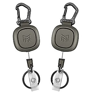 MNGARISTA 2 Pack Heavy Duty Retractable Keychain, Metal Carabiner Badge Reel with Work ID Badge Clip, 31.5” Steel Retracted Cord, 8.0 oz Strain-Resisting, Military Green