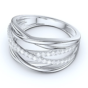 PRSTANI 14k White Gold 10mm Wide Multi-Row Crossover Fashion Genuine Moissanite Pave Ring Wedding Band (9)