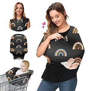 Rainbow Ethnic Boho Baby Car Seat Covers, Nursing Cover Breastfeeding, Scarf Soft Breathable Stretchy Coverage, Carseat Cover for Boys and Girls