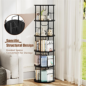 ALLSTAND 5 Tier Rotating Bookshelf, 360 ° Display Stackable Spinning Bookshelf Tower, Corner Bookshelf Tall Floor Standing Swivel Bookcase Narrow Storage Organizer for Bedroom, Living Room, Black