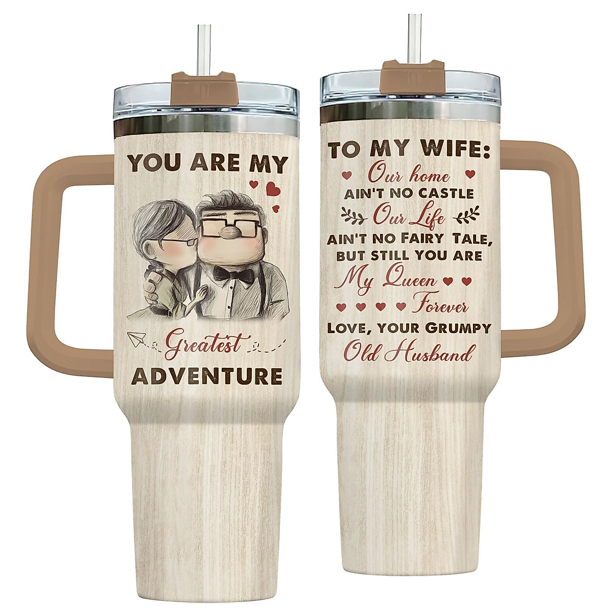 GEPOSTORE Valentines Day Gifts for Wife Husband, Old Couple 40 Oz Tumbler with Handle, To My Wife Valentines Cup, Cartoon Movie Characters Mug, Gifts for Movie Lovers