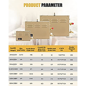 CGOLDENWALL 9KW Commercial Self-Draining Steam Generator Shower System Home Steam Bath Spa Generator 30 min to 12 Hours with Auto Drain 95-131℉ for Suitable Space Heating 9 m³/318 Cubic feet (9KW)