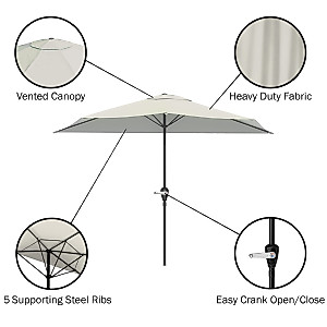 Half Umbrella Outdoor Patio Shade - 9 ft Patio Umbrella with Easy Crank - Small Canopy for Balcony, Table, or Deck by Pure Garden (Tan)